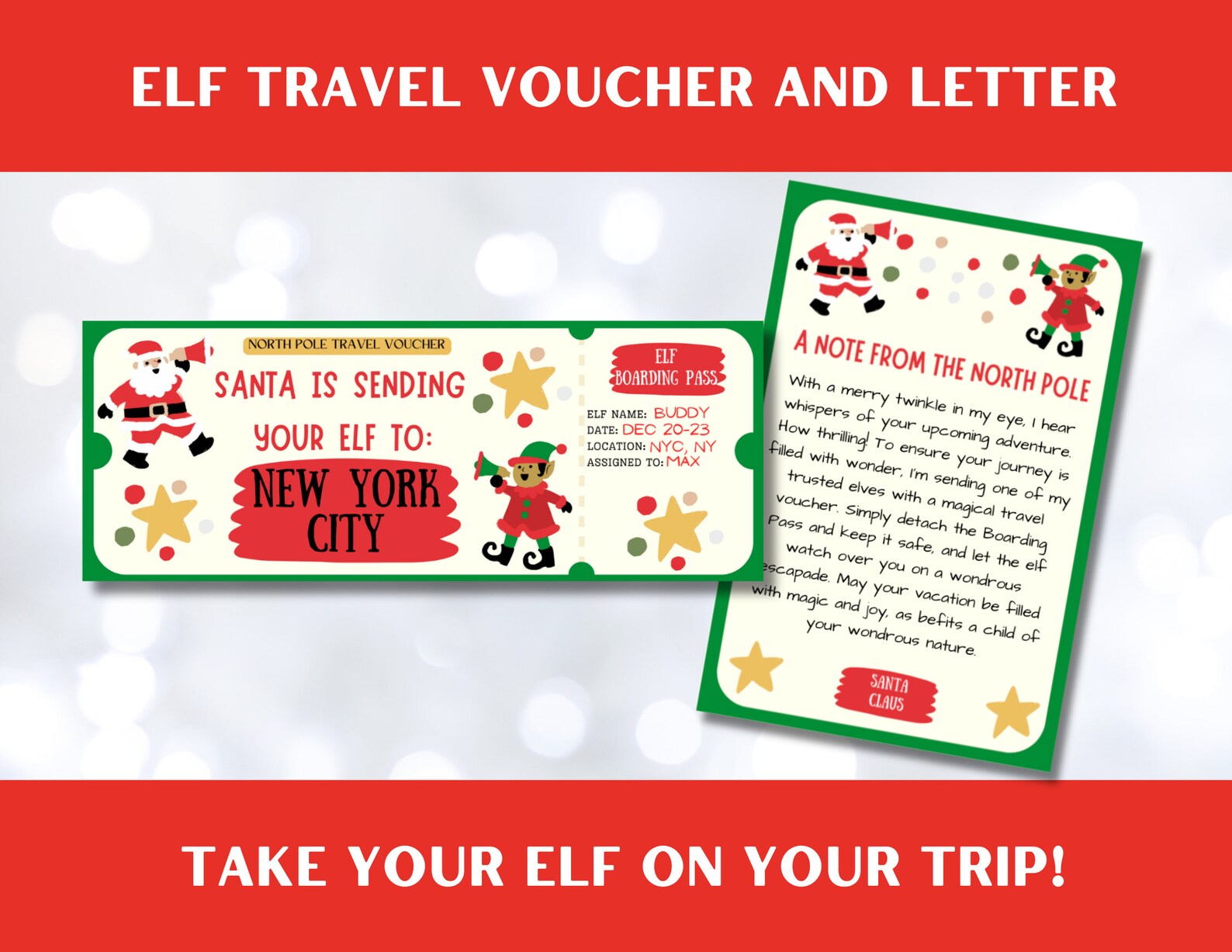 Elf Travel Digital Bundle Boarding Pass and Letter From Santa Kids ...