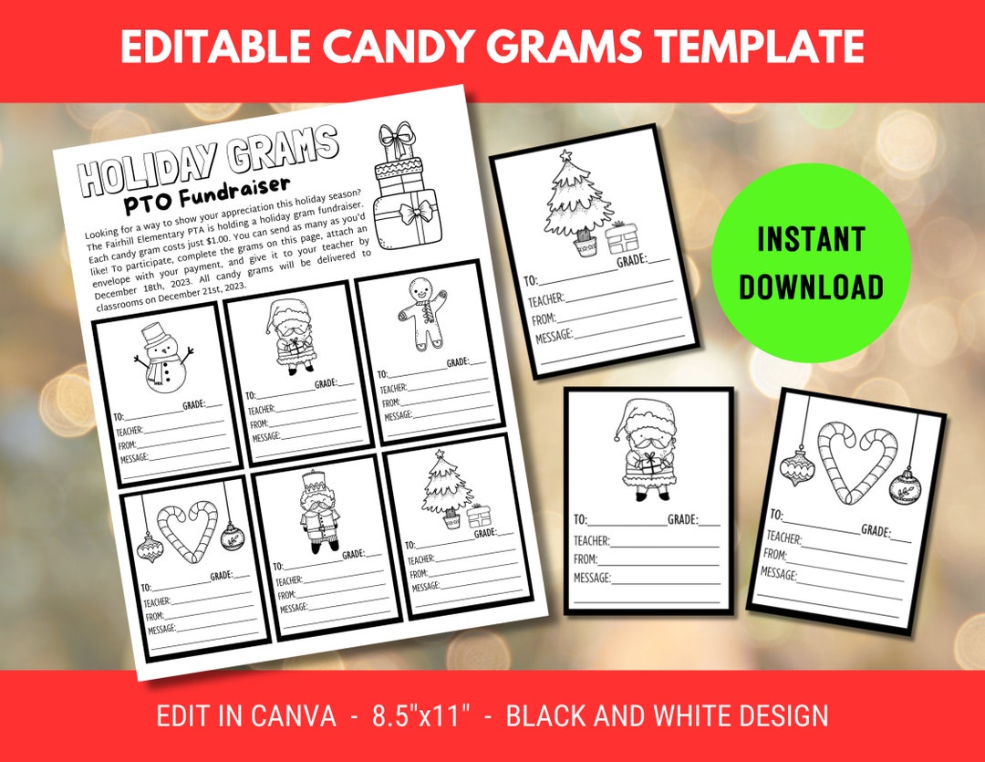 Christmas Candy Gram School PTO Fundraiser Printable Flyer Holiday ...