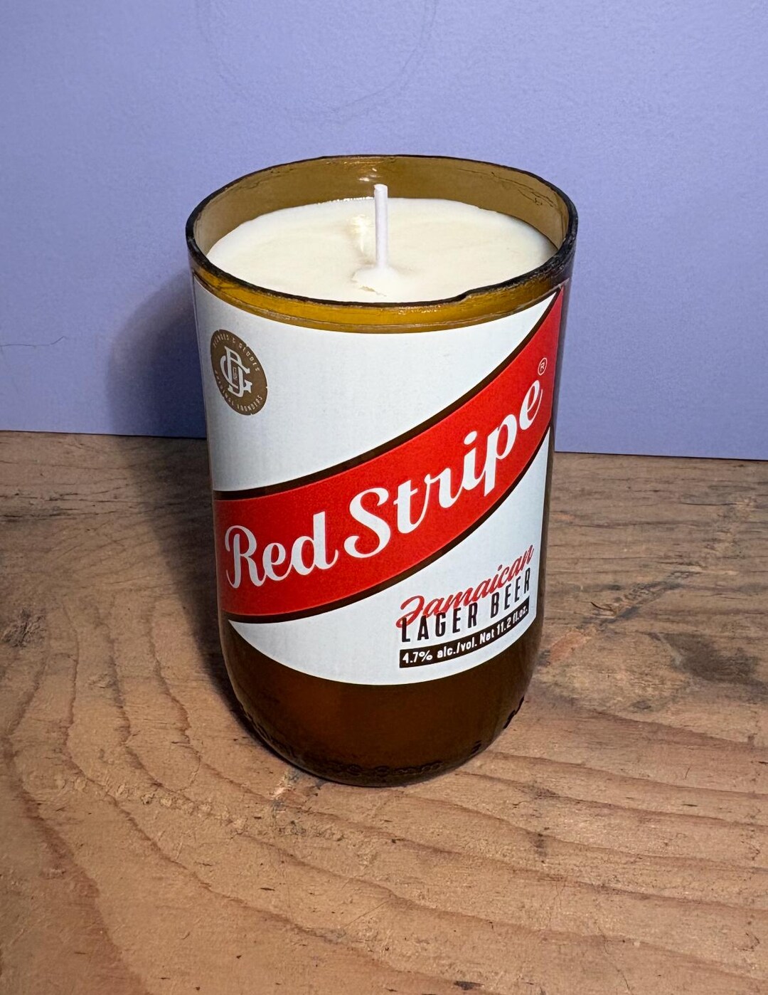 Beer Candle, Upcycled Red Stripe Bottle With Apple Scent - Etsy
