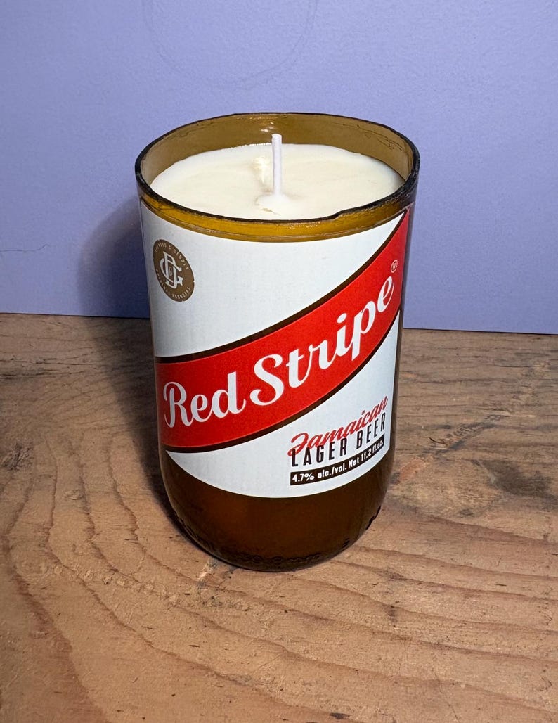 Beer Candle, Upcycled Red Stripe Bottle With Apple Scent - Etsy