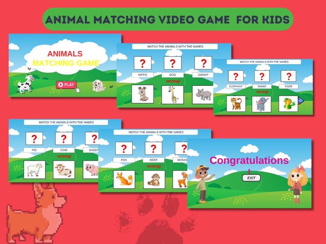 Animal Matching Video Game for Kids, Engaging Learning Tool to Boost ...