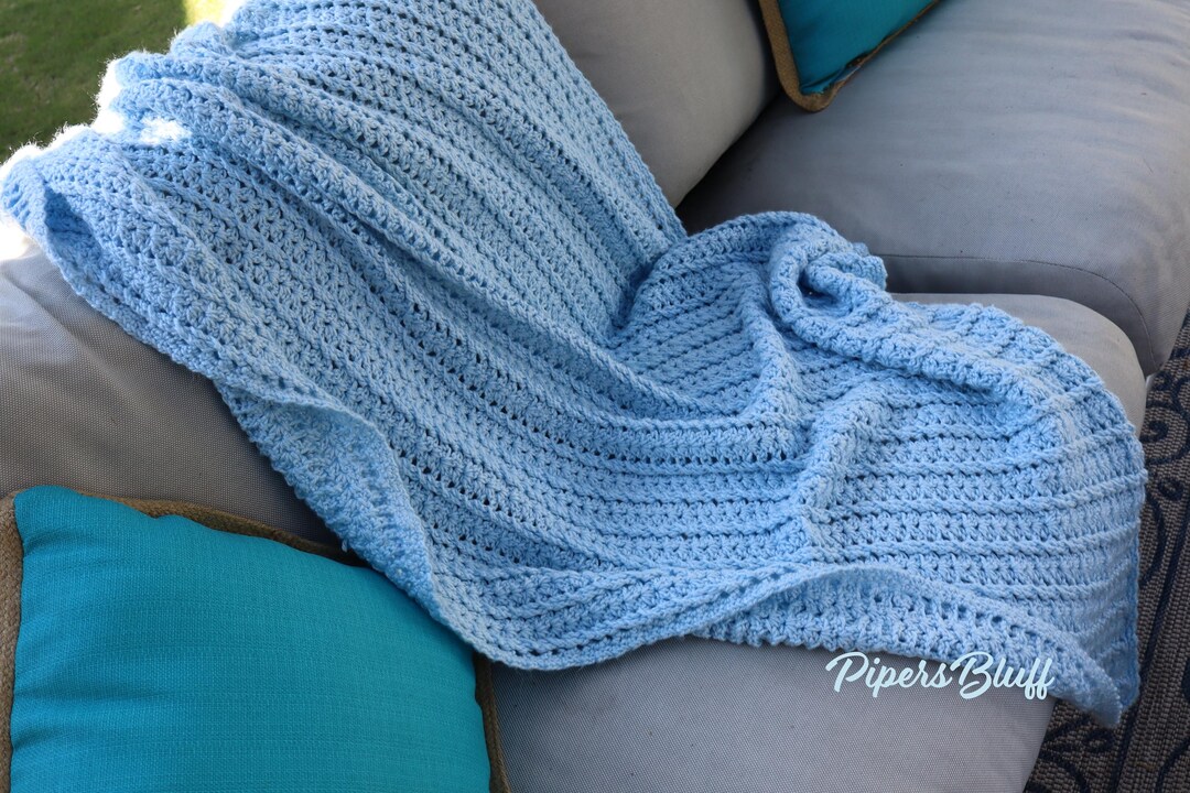 Light Blue Cable & Stitch Crochet Afghan | Adult Throw Blanket | Sofa ...