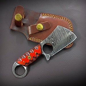 EDC Mini Cleaver/ Handmade Damascus Steel/ Bushcraft Knife/ Tactical ...