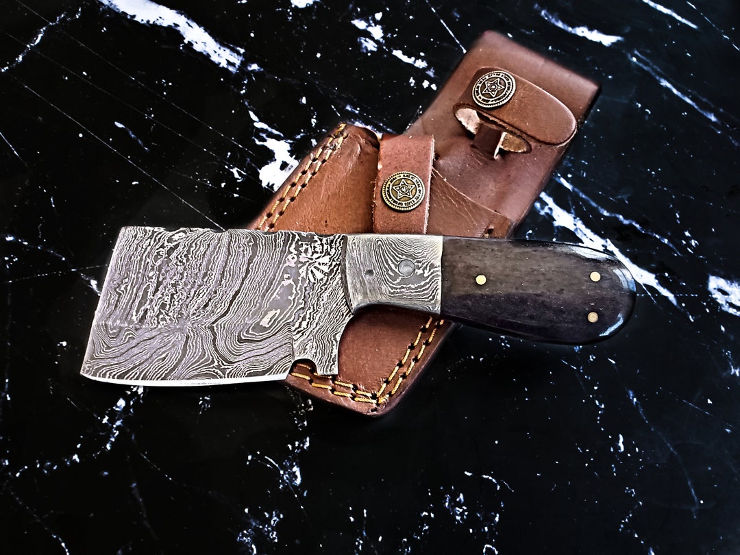 EDC Mini Cleaver/ Handmade Damascus Steel/ Bushcraft Knife/ Tactical ...