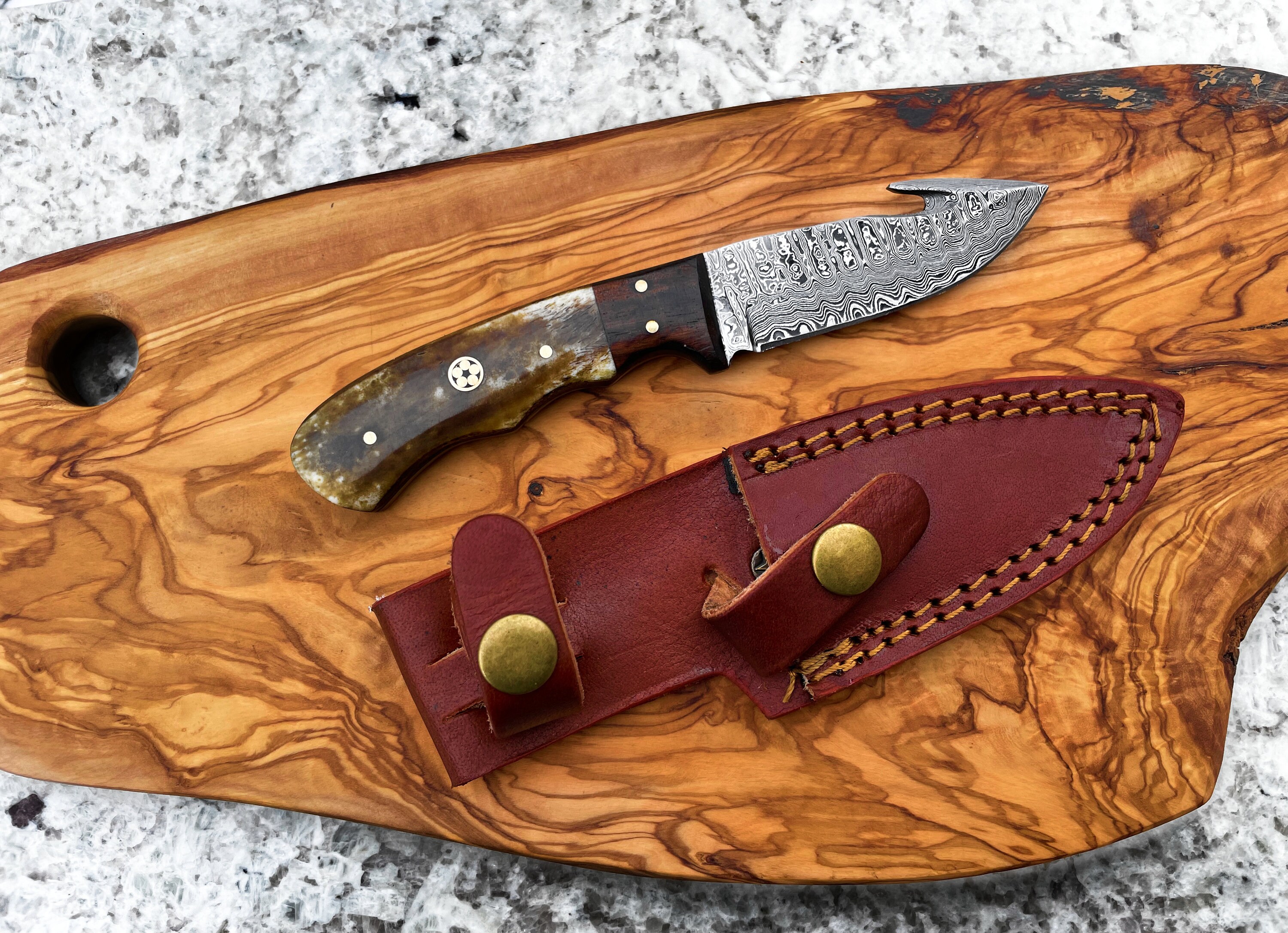 Damascus Skinning Gut Hook Hunting Knife by Titan TD-407 | Etsy