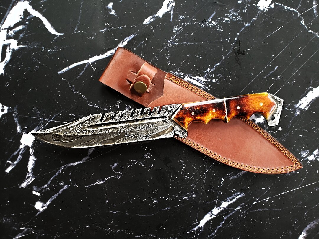 Titan Predator BX- Damascus Steel Blade With Serrated Back/ Torched ...