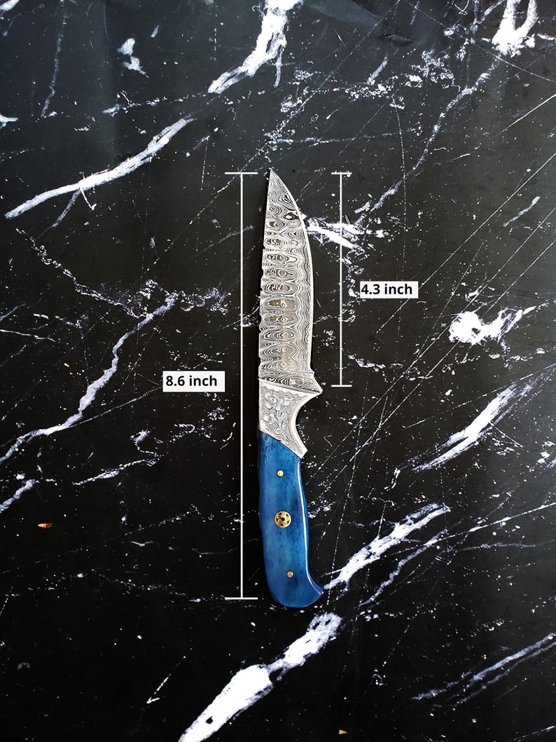 Damascus Steel EDC Knife With Engraved Bolster Ladder Pattern - Etsy