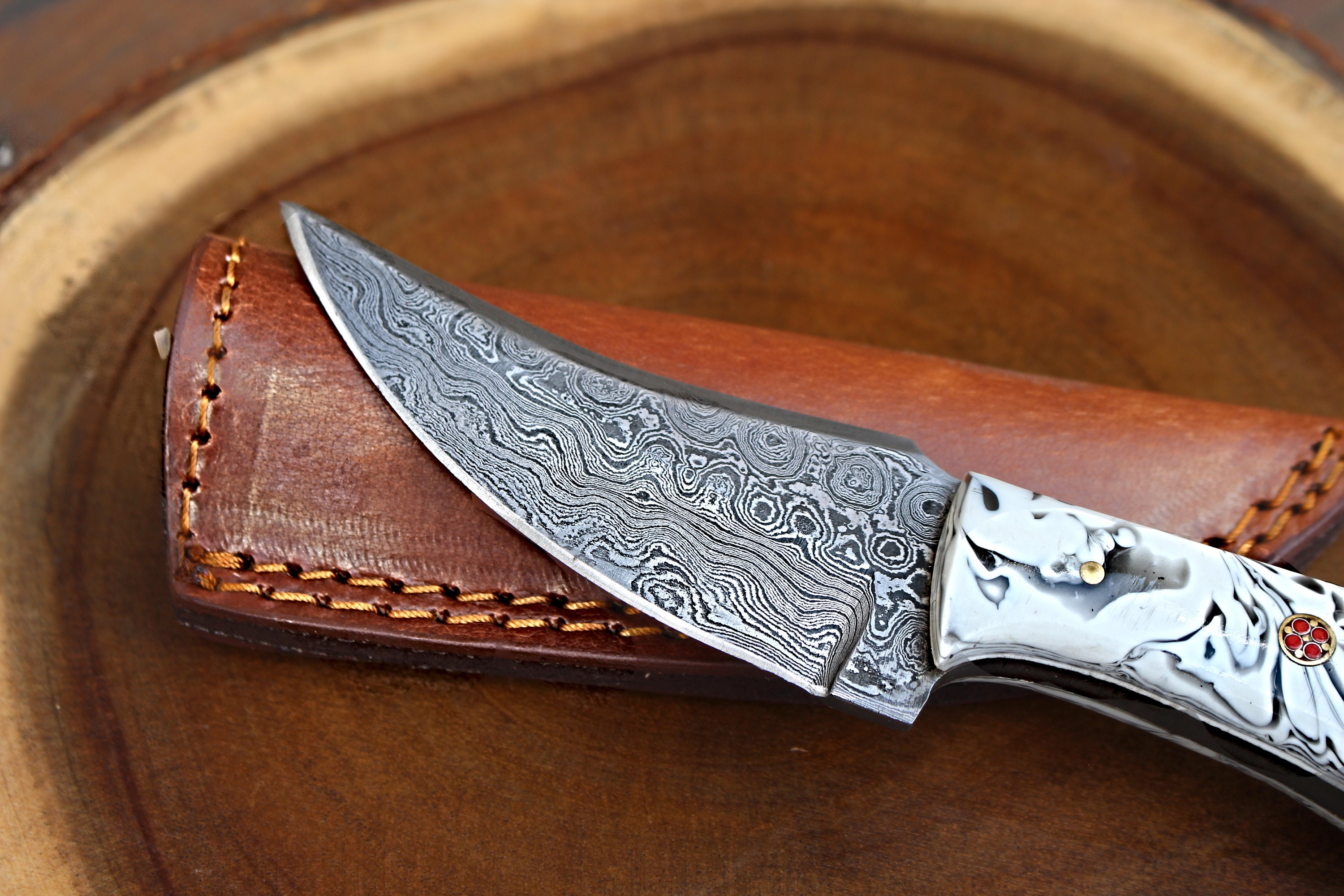 Damascus Steel Fixed Blade Knife With Leather Sheath and - Etsy