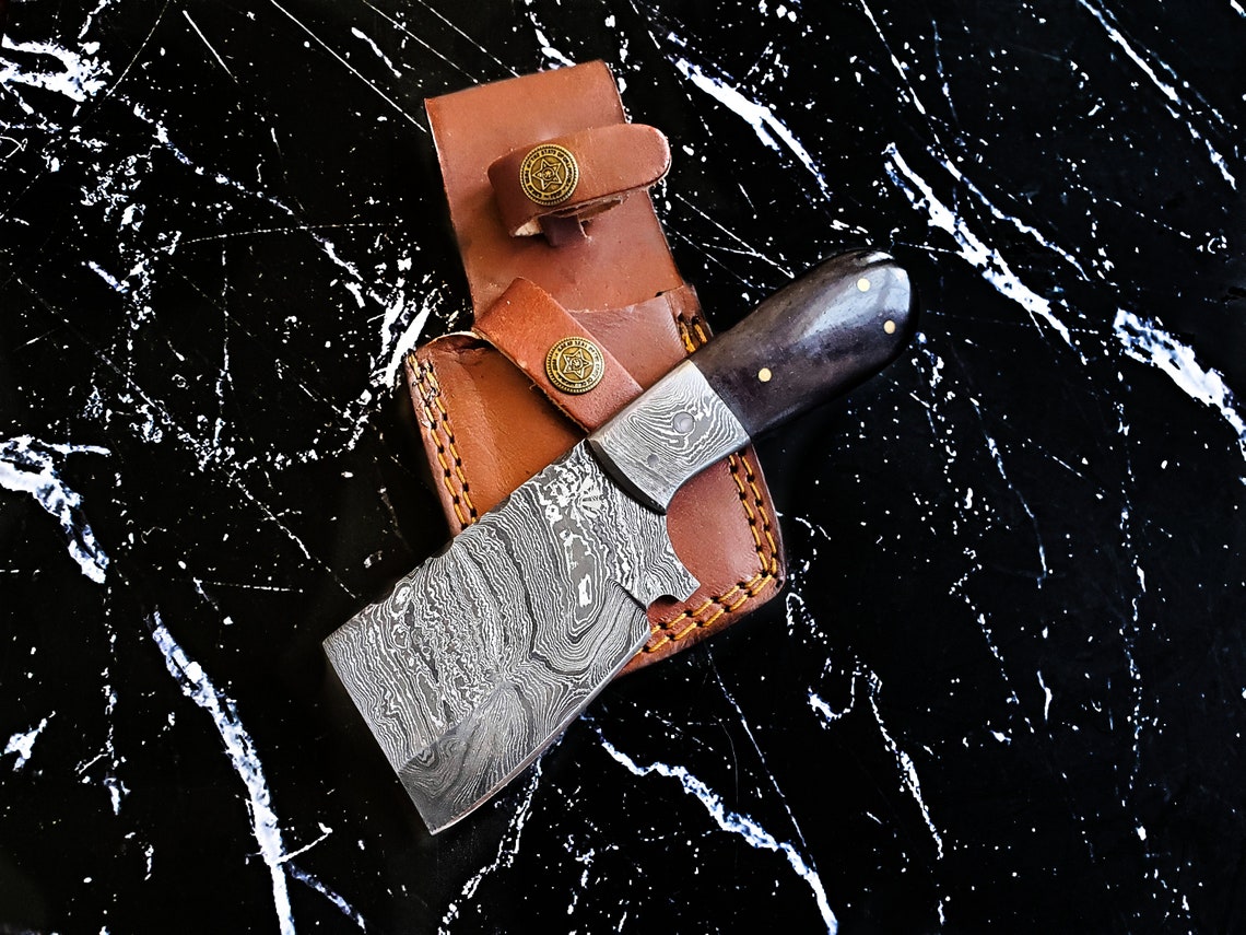 EDC Mini Cleaver/ Handmade Damascus Steel/ Bushcraft Knife/ Tactical ...