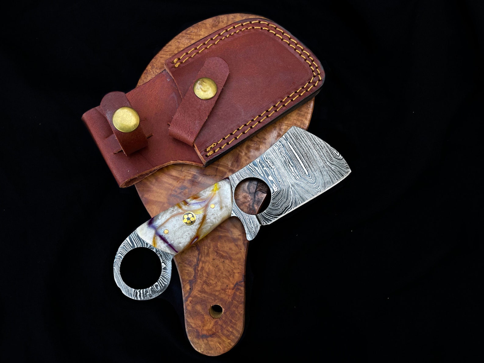 EDC Mini Cleaver/ Handmade Damascus Steel/ Bushcraft Knife/ Tactical ...