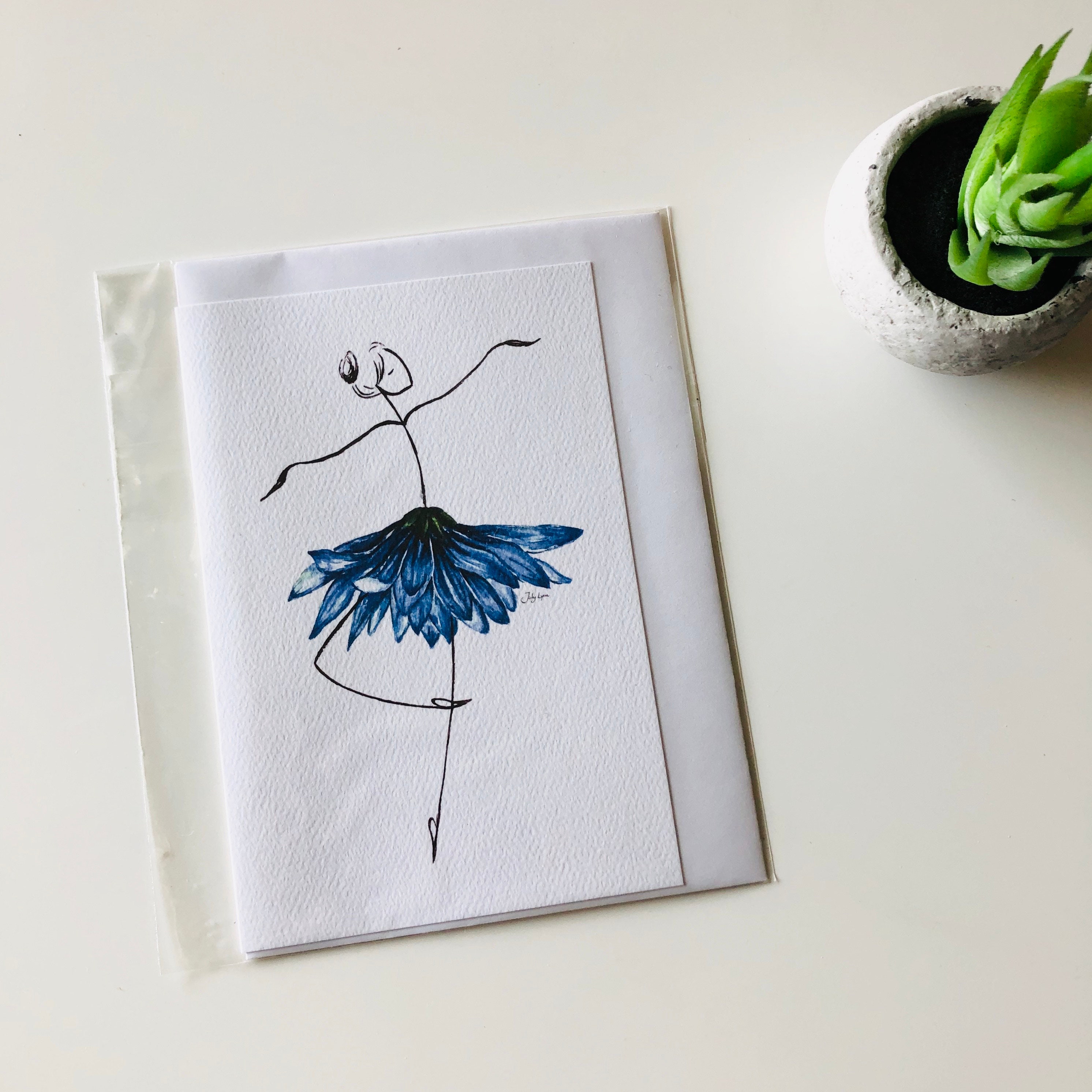 Dancing Flower Watercolor Painting Greeting Card - Etsy