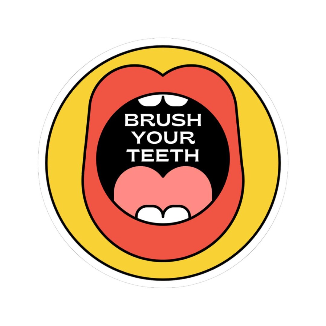 Yellow "brush Your Teeth" Sticker Water Bottles, Laptop Decal, Funny ...