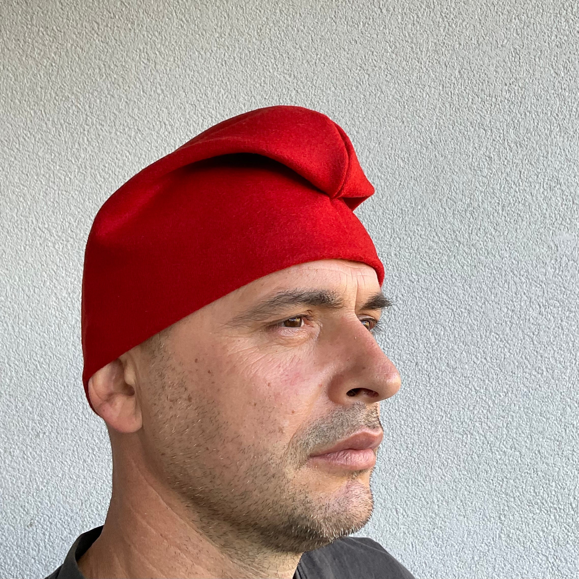 Handmade Red Wool Conical Cap: Ancient Eastern European Style - Etsy