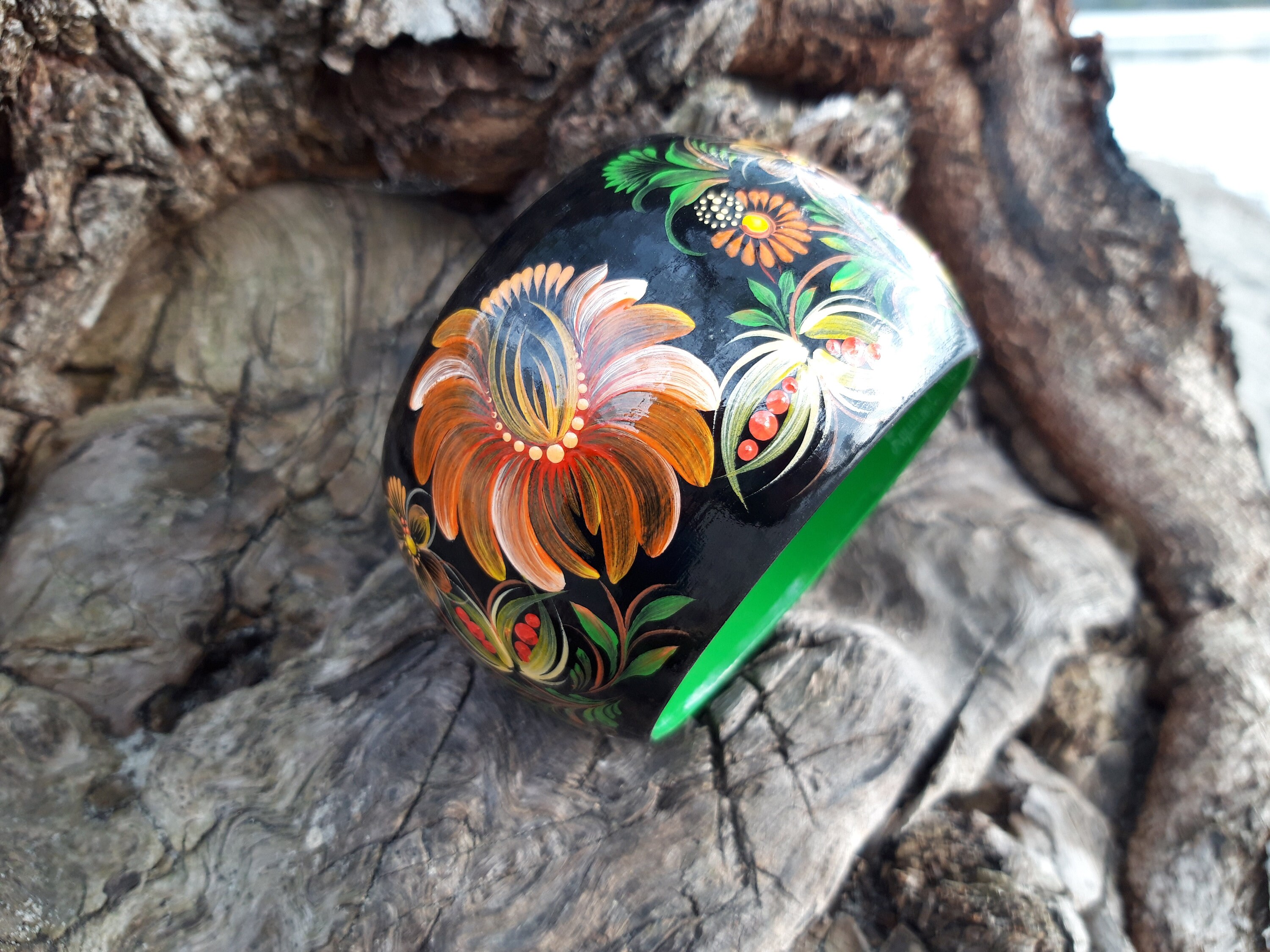Hand Painted Bangle Bracelets for Women Black Bracelet Wooden - Etsy