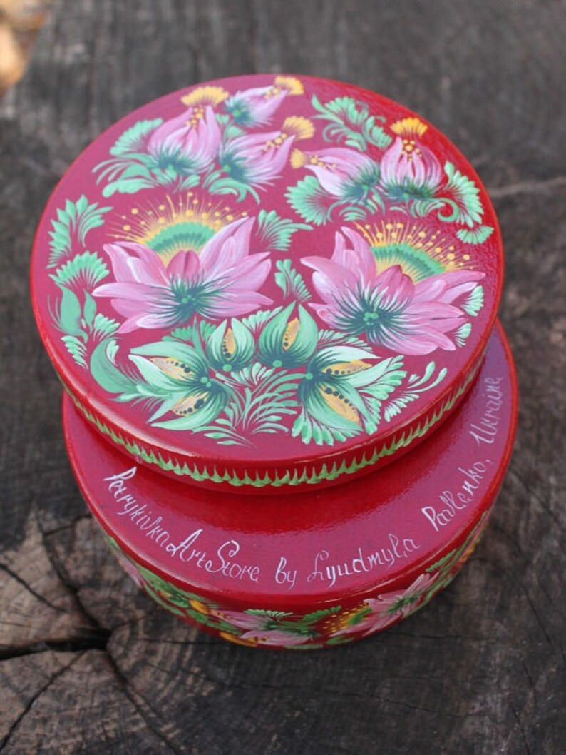 Box Burgundy Color Flowers Hand Painted Wooden Box Gift for Women ...