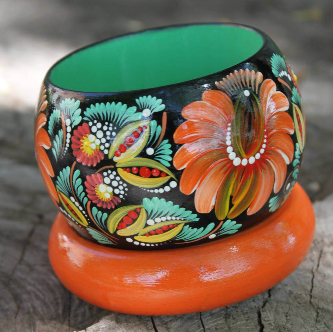 Hand Painted Bangle Bracelets for Women Black Bracelet Wooden Bracelets ...
