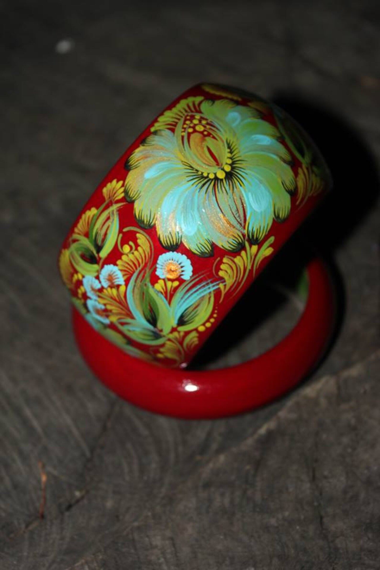 Wooden Bracelets for Women Hand Painted Bangle Bracelets Chrysanthemum ...