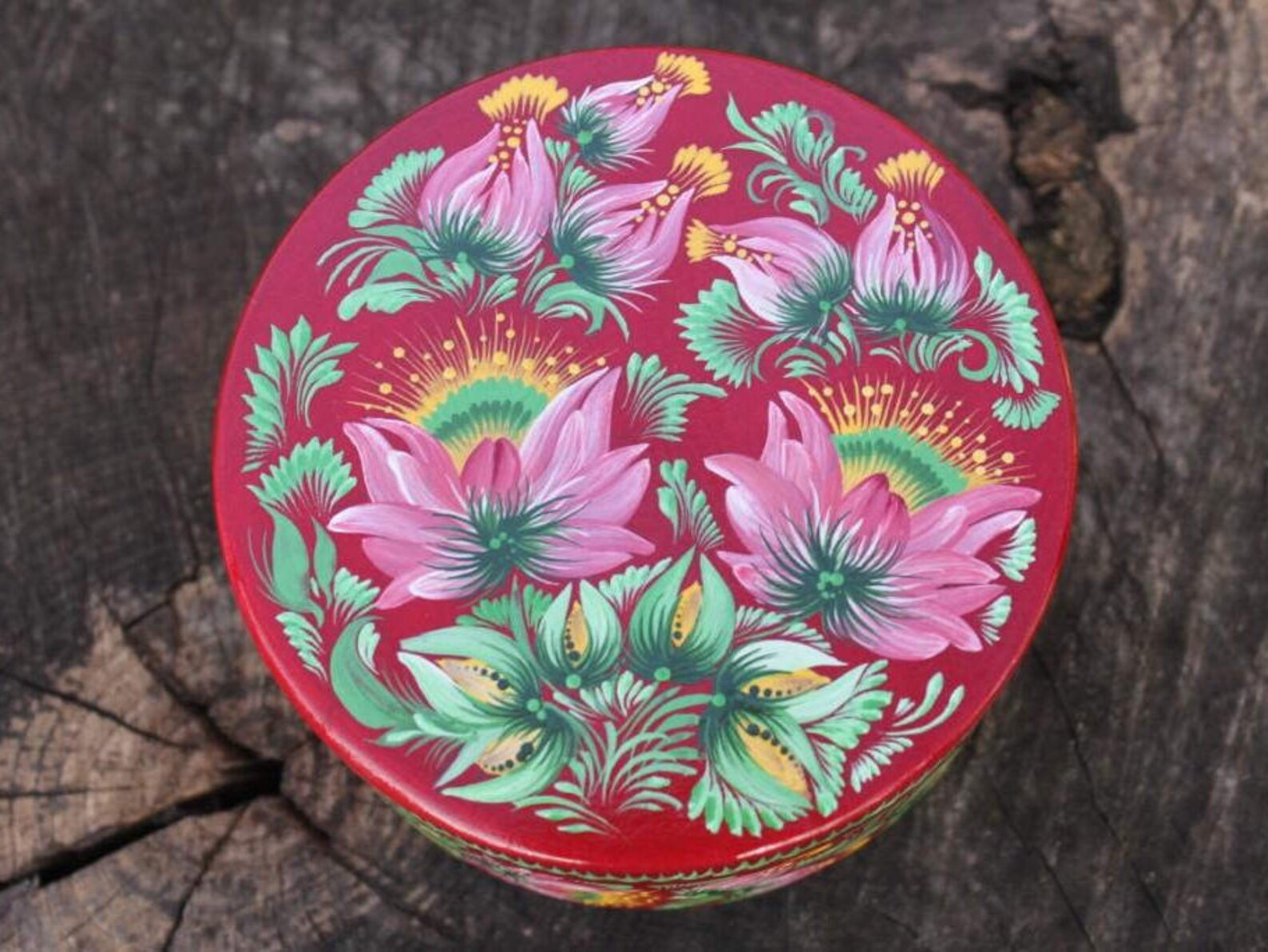 Box Burgundy Color Flowers Hand Painted Wooden Box Gift for Women ...