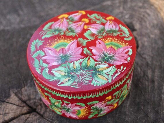 Box Burgundy Color Flowers Hand Painted Wooden Box Gift for | Etsy