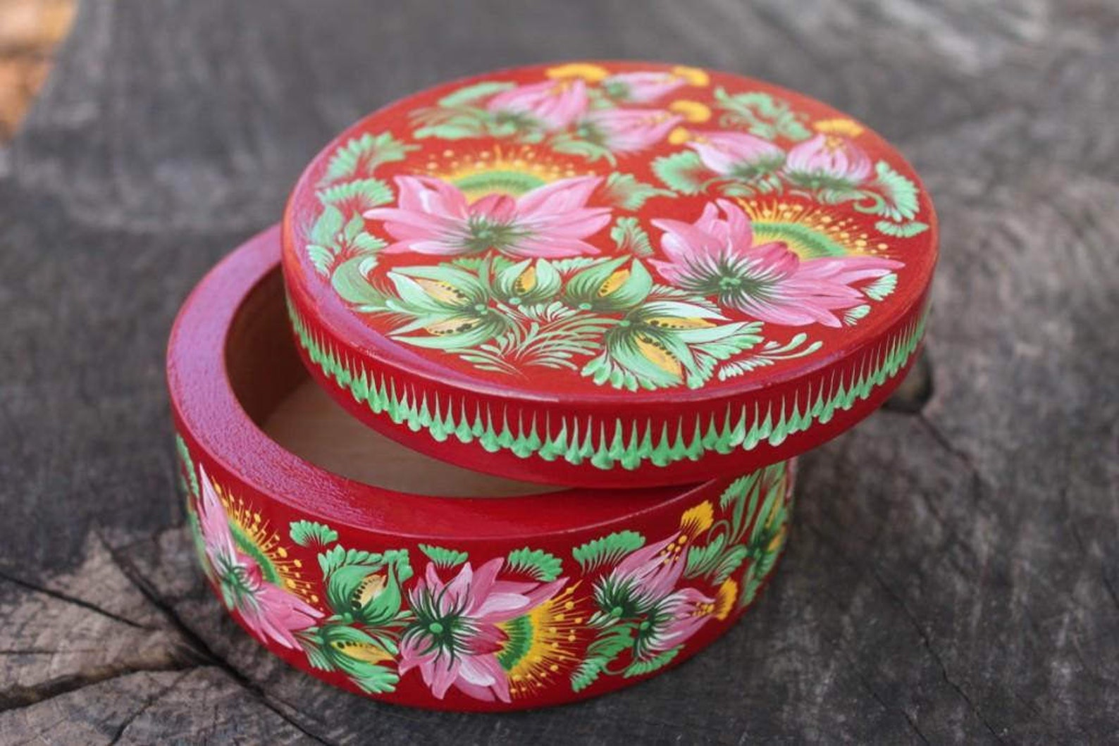 Box Burgundy Color Flowers Hand Painted Wooden Box Gift for Women ...