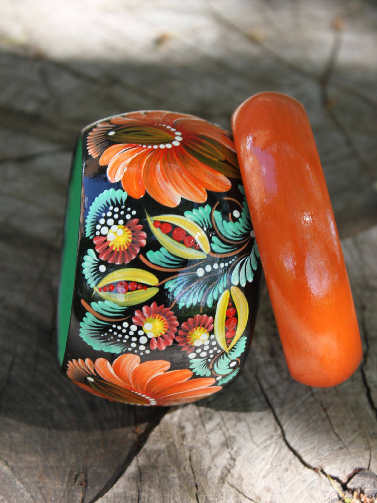 Hand Painted Bangle Bracelets for Women Black Bracelet Wooden Bracelets ...