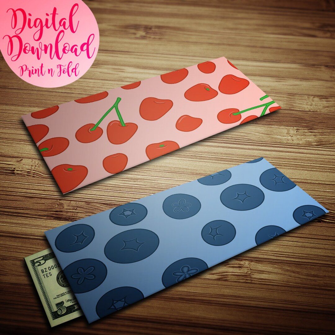 Blueberry Cherry Fruit Printable Gift Envelopes Instant Download Last ...