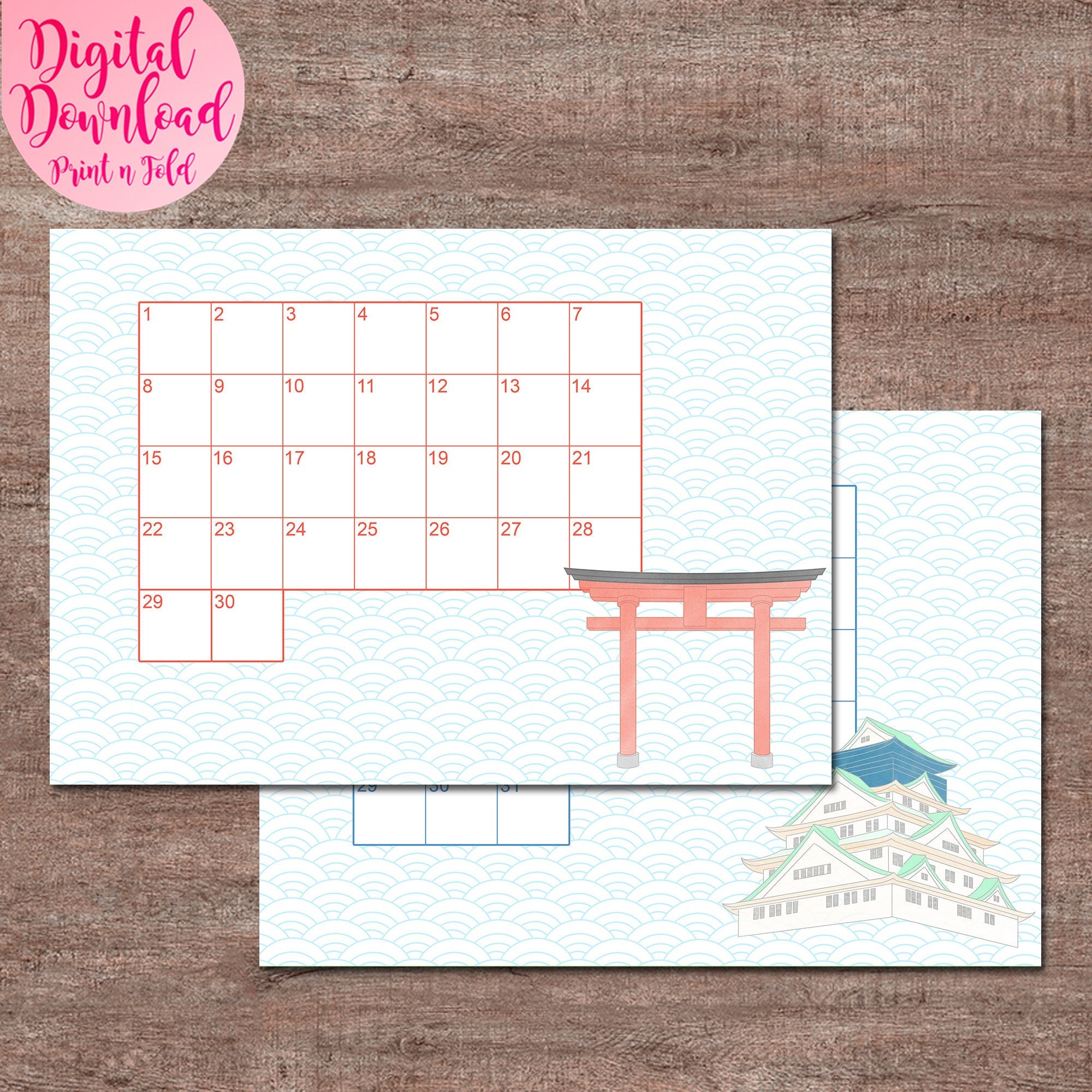 Japan Inspired Printable Calendars - 28, 29, 30, 31 Day - Etsy