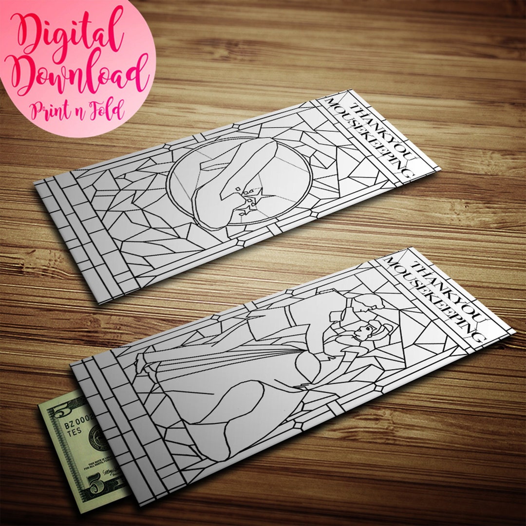 Colour in Stained Glass Cinderella Mousekeeping Envelope - Printable - Etsy