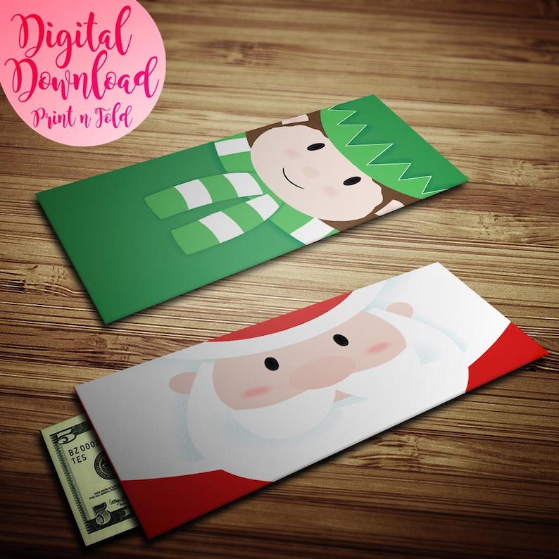 Christmas Elf Santa Printable Cash Money Gift Envelopes - Etsy