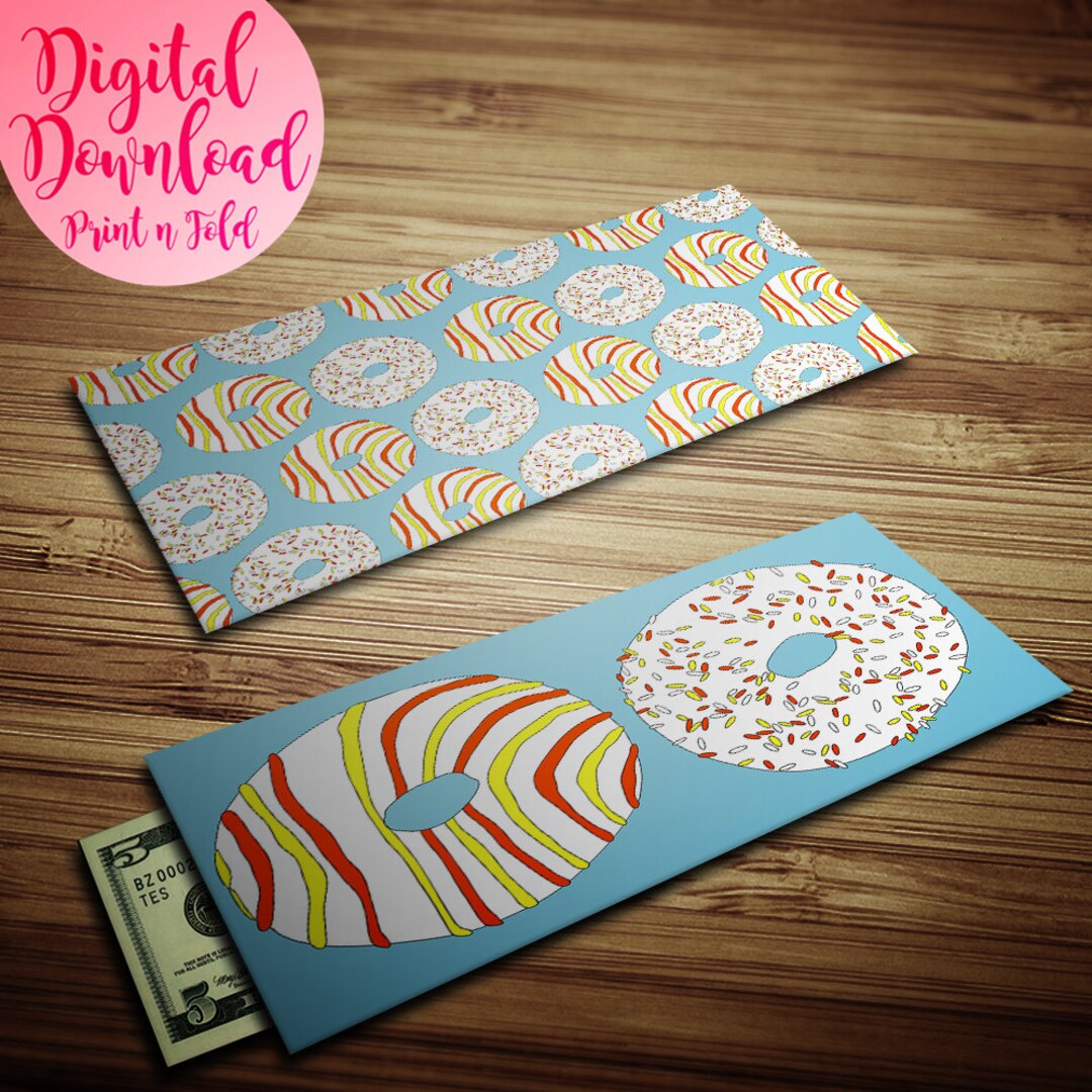 Donut Patterned Printable Envelopes - Food Lover - Last Minute Gift - Etsy