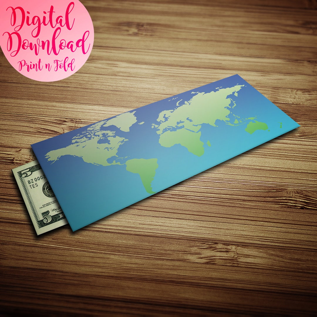 World Map Gift Envelope - Printable - Last Minute Gift - Print at Home ...