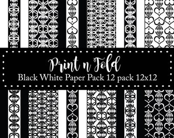 Printable Paper Pack Geometric Black White Green | Etsy