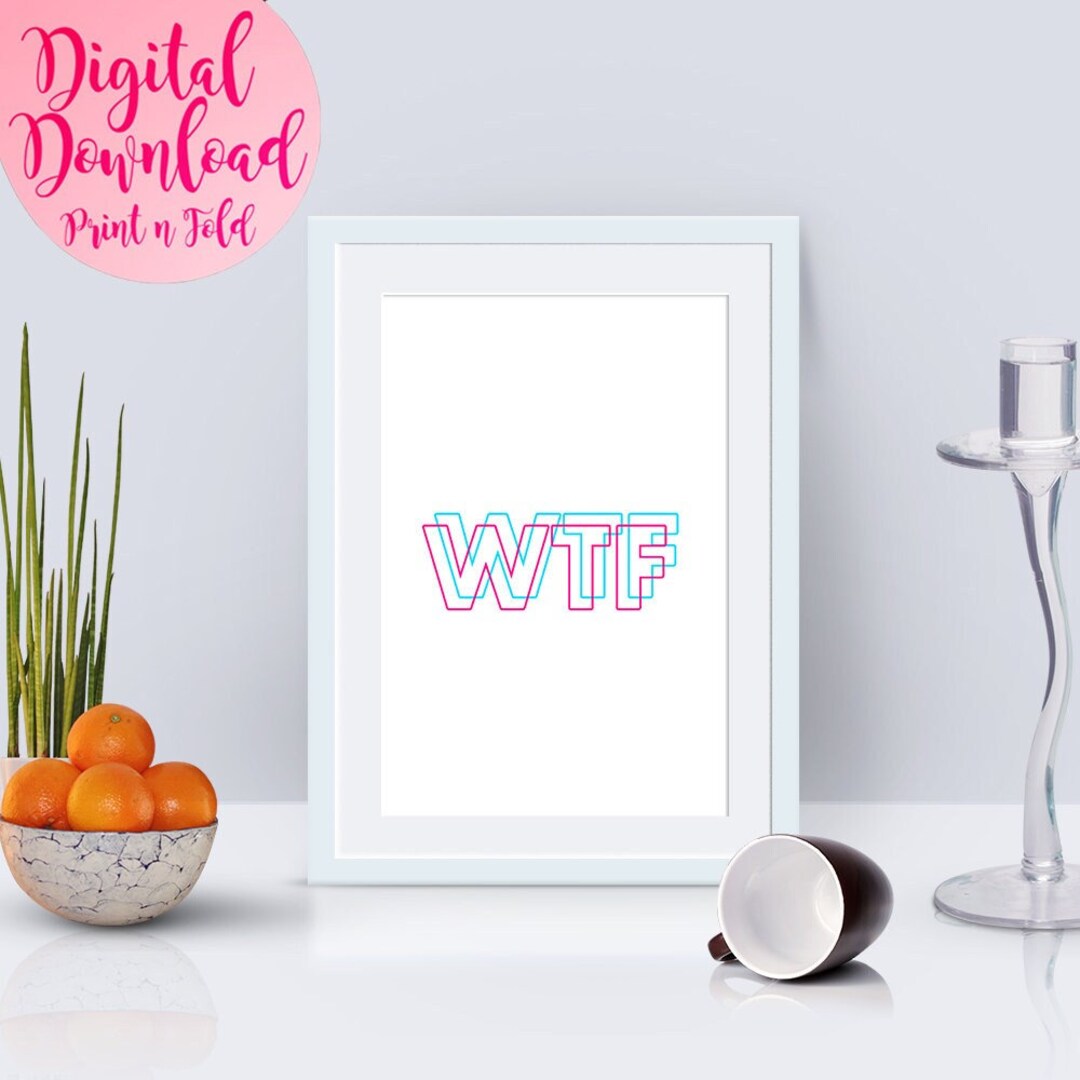 WTF Line Art Bold Printable Poster Neon Style Wall Print - Etsy