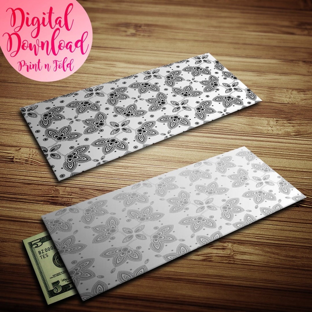 Paisley Pattern Printable Gift Envelopes - Money Envelopes - Black ...