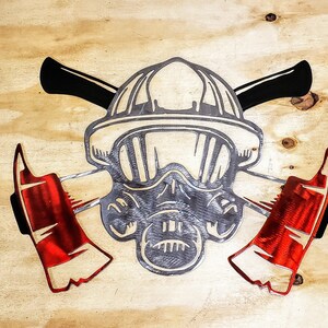 Fireman's Helmet With Dual Axes / Metal Art / Wall Art / First ...