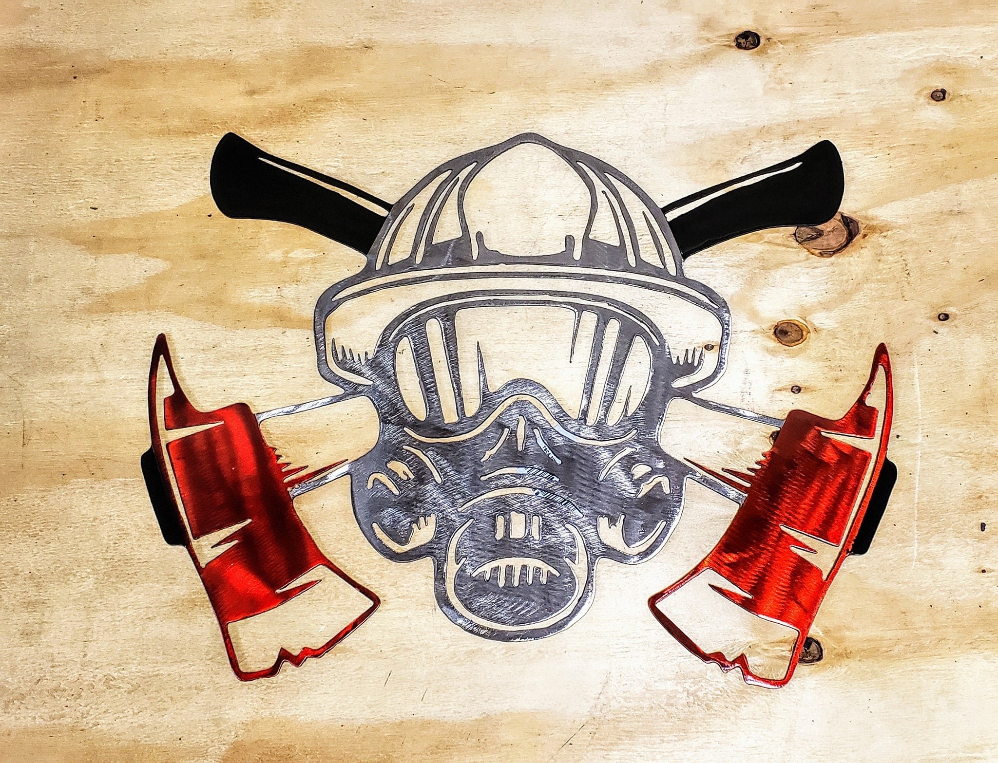 Fireman's Helmet With Dual Axes / Metal Art / Wall Art / First ...
