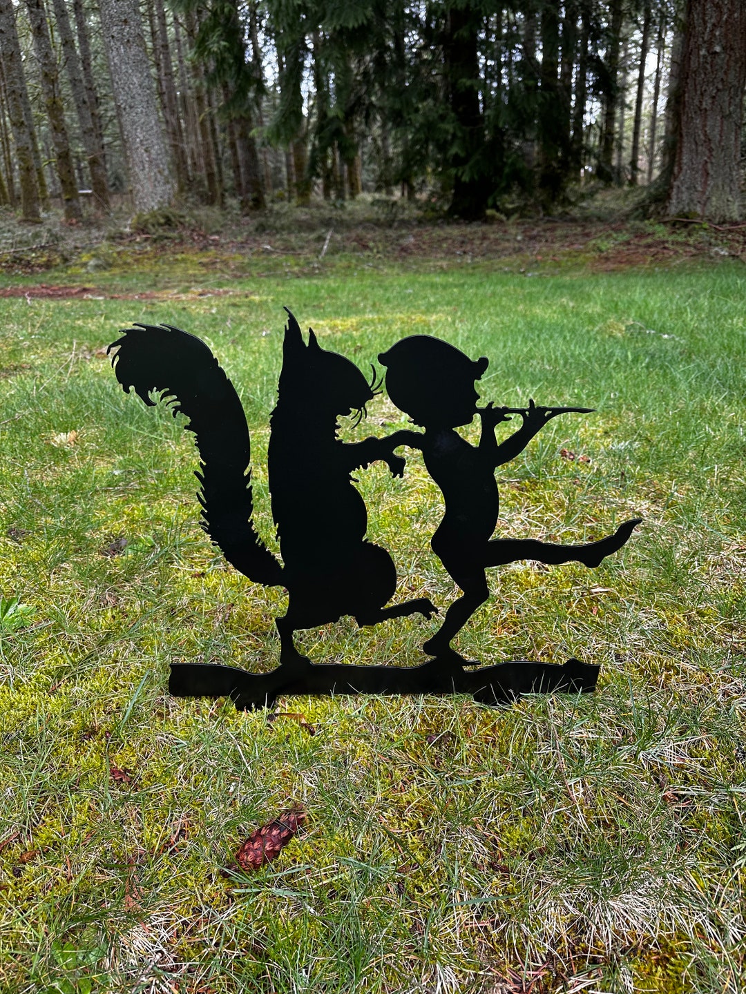 Finn and Squirrel Metal Garden Stake: Whimsical Silhouette Art - Etsy