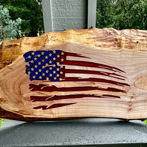 Live Edge Tattered American Flag: Engraved Patriotic Wood Decor - Etsy