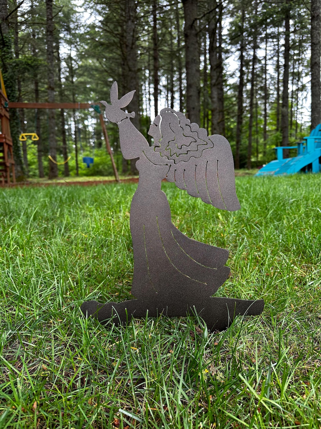Elisa Cute Fairy With Dove / Garden Stake / Garden Art / Metal ...