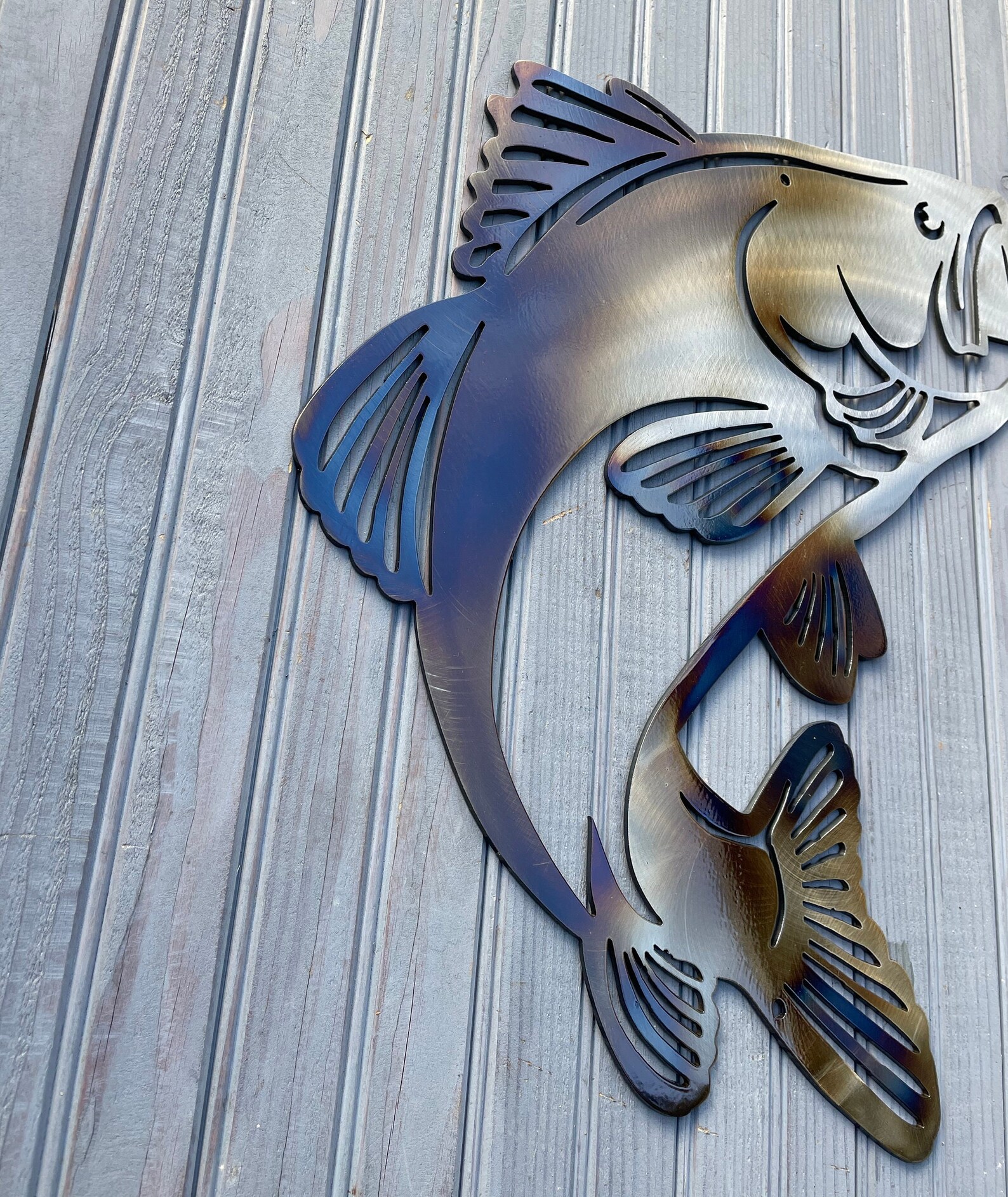 Large Mouth Bass Fish Metal Wall Art Sculpture Cabin Art | Etsy