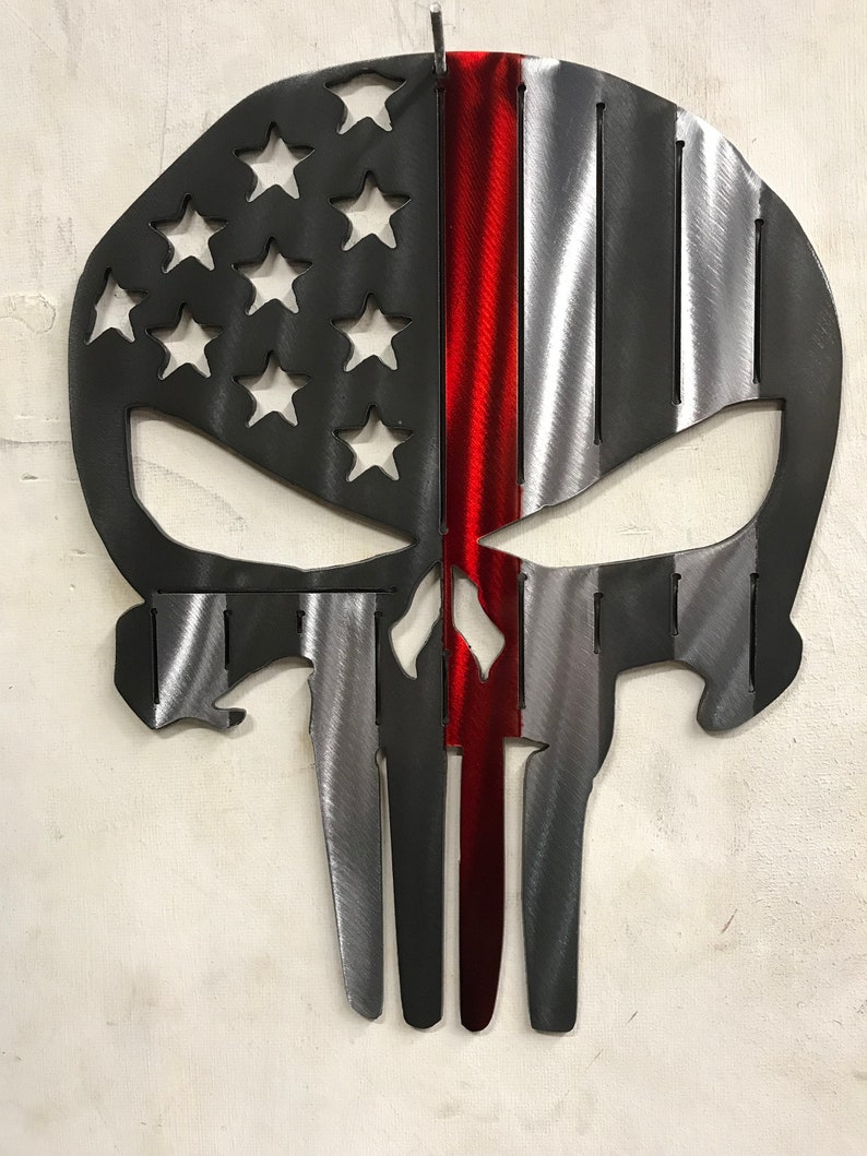 Punisher Skull with Thin Red Line and American Flag patriotic | Etsy