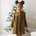 Girls Muslin Dress With Buttons, Olive Green Gauze Dress With Bishop ...