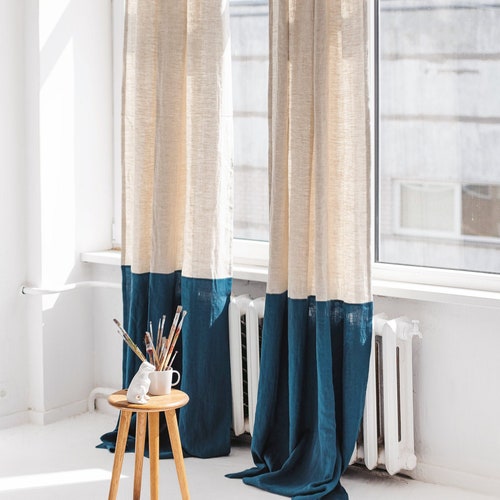 55/140 Cm Wide Color Block Linen Curtain With Blackout - Etsy