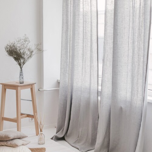 55/140 Cm Wide Light Grey Linen Curtain Gray Linen | Etsy