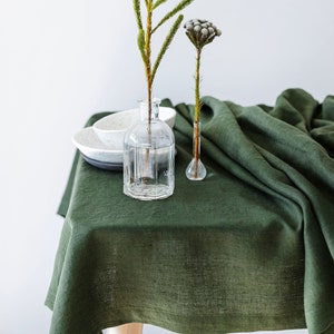 Dark Green Linen Tablecloth, Soft Linen Tablecloth, Linen Handmade ...