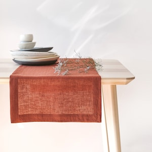 Rusty Linen Table Runner, Burnt Brick Table Linens, Terracotta Linen ...