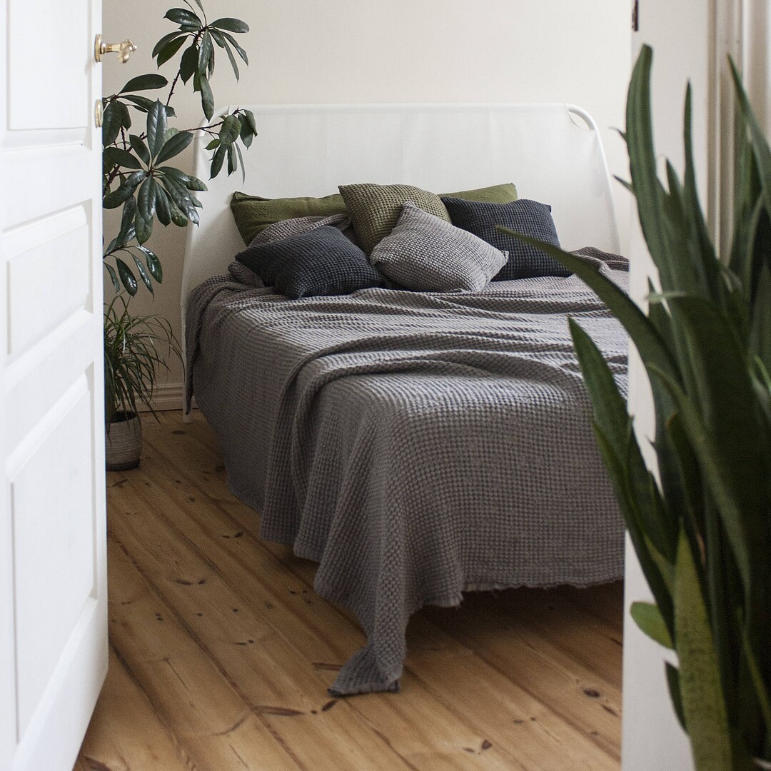 Waffle Bedspread,linen King Cover,waffle Couch Cover,puffy Blanket ...