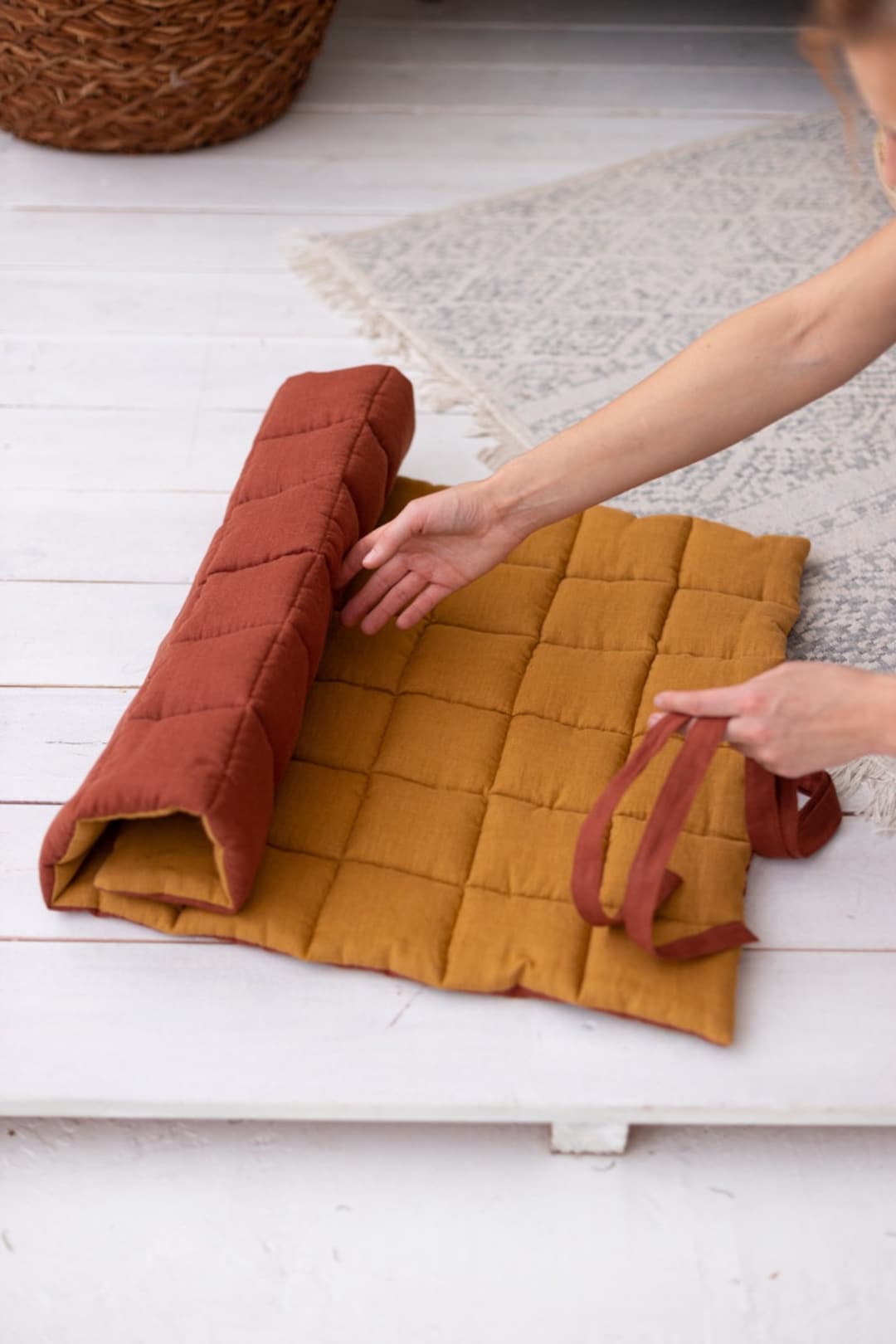 Portable Linen Pet Mat, Dog Roll-up Travel Mat, Two-sided Linen Pet Bed ...