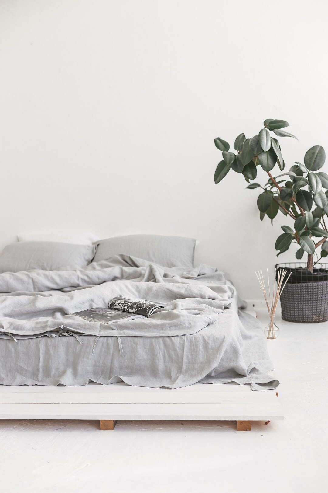 Light Grey Linen Duvet Cover and Pillowcases, Gray Linen Bedding Set ...