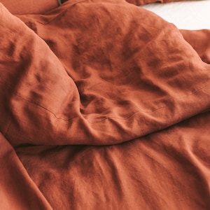 Rust Linen Duvet Cover and Pillowcases, Boho Linen Bedding Set, Linen ...